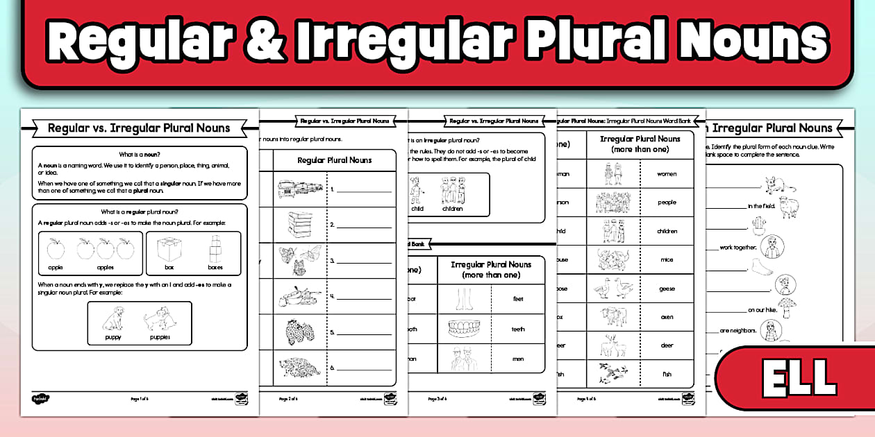 Regular and Irregular Plural Nouns Worksheet for ELL