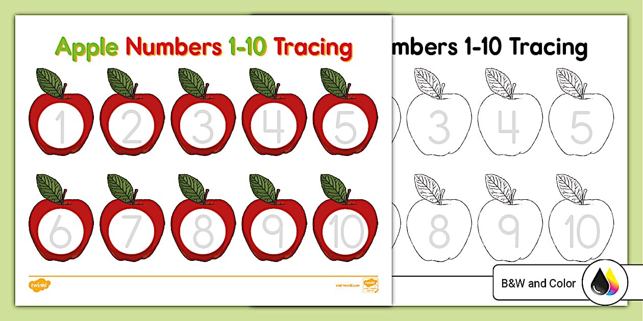 Editable Apple Numbers 1-10 Tracing Worksheet (teacher made)