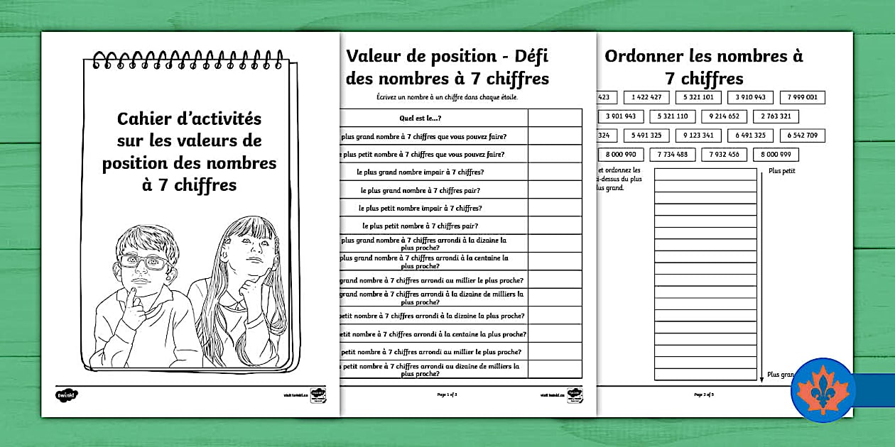 Place Value 7-Digit Numbers Activity Booklet French - Twinkl