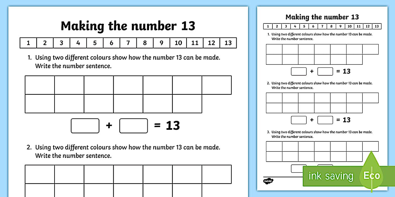 Ways of Making 13 Worksheet / Worksheet - Twinkl