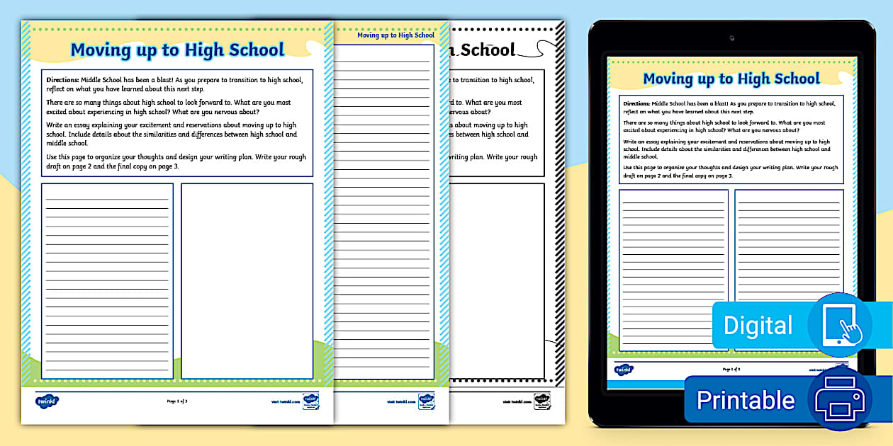 Eighth Grade Moving up to High School Reflective Writing Worksheet