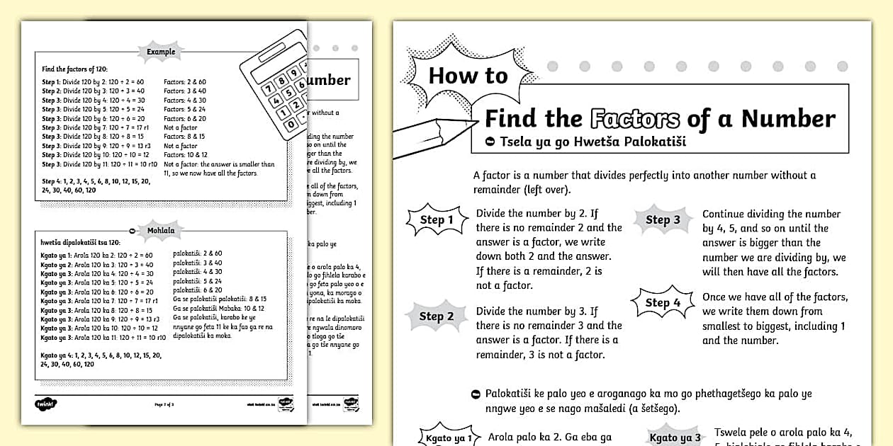 How to Find the Factors of a Number -ActivitySheet - Sepedi