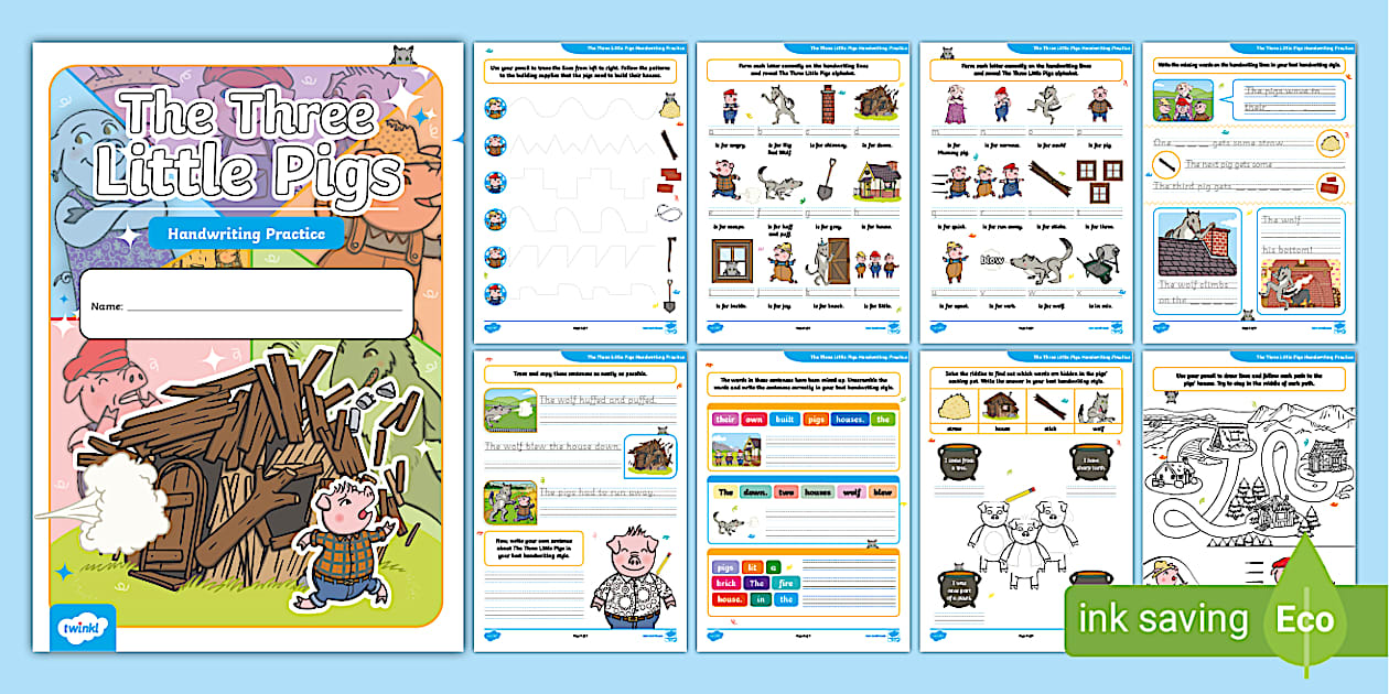 EYFS/KS1 The Three Little Pigs Handwriting Booklet - Twinkl