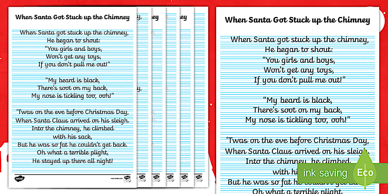 Editable Handwriting Practice 'When Santa Got Stuck Up the Chimney'.