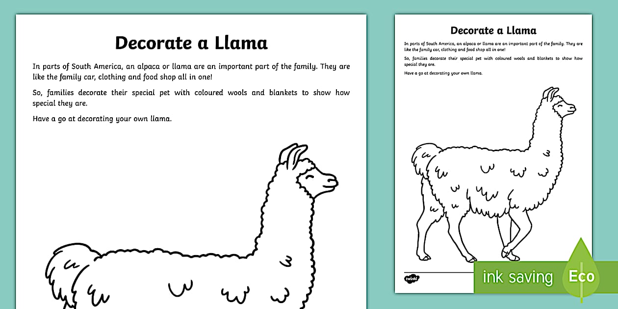 Decorate an Alpaca Worksheet (teacher made) - Twinkl