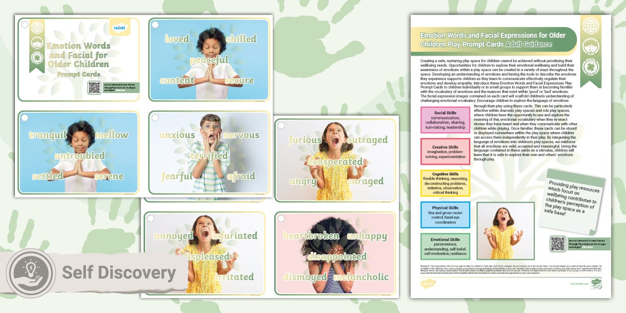 Emotion Words and Facial Expressions Older Children Cards