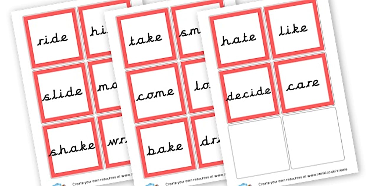 Words to take off 'e' and add 'ing' Cards (teacher made)