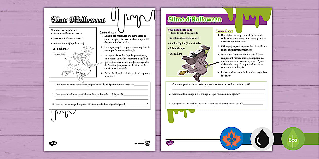 Halloween Slime Science Activity French (teacher made)