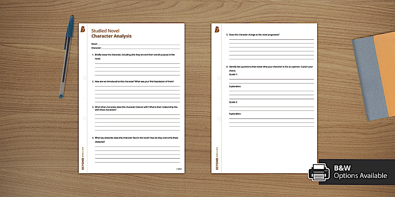 Studied Novel Character Analysis Activity (teacher made)
