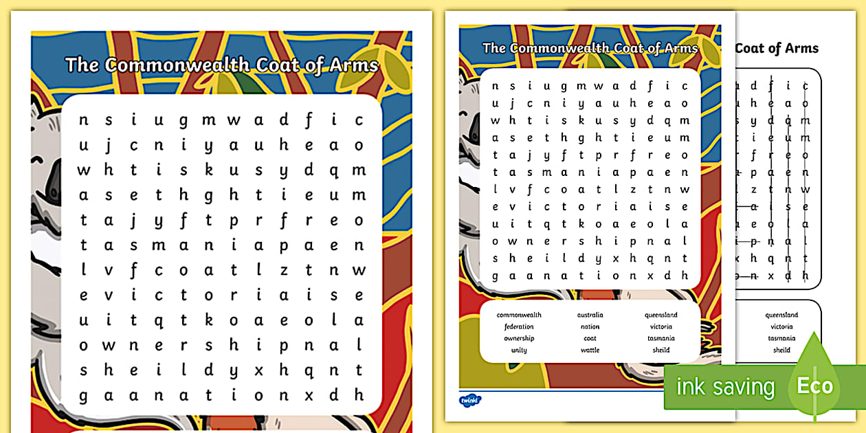 Commonwealth Coat of Arms Word Search (teacher made)