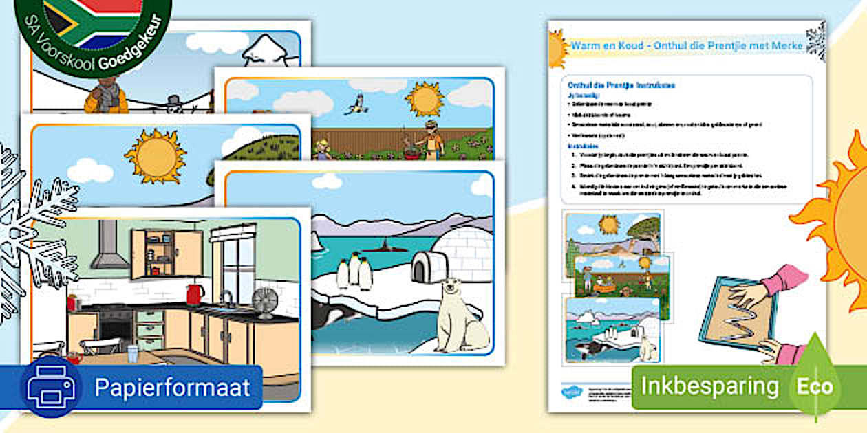 Warm en Koud: Onthul die Prentjie met Merke (teacher made)
