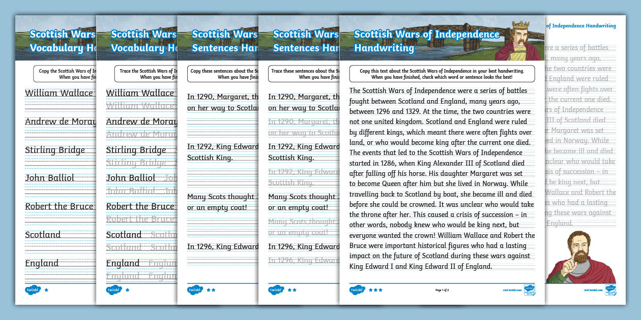Scottish Wars of Independence Handwriting Sheets - Twinkl