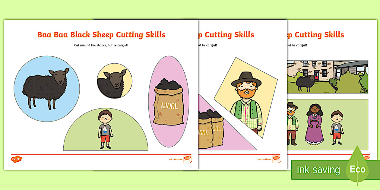Baa, Baa, Black Sheep Cutting Skills Worksheets - Twinkl