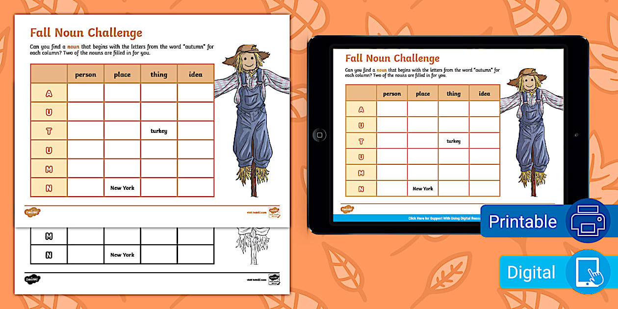 Fall Nouns activity | 5th Grade ELA Resource | Twinkl USA