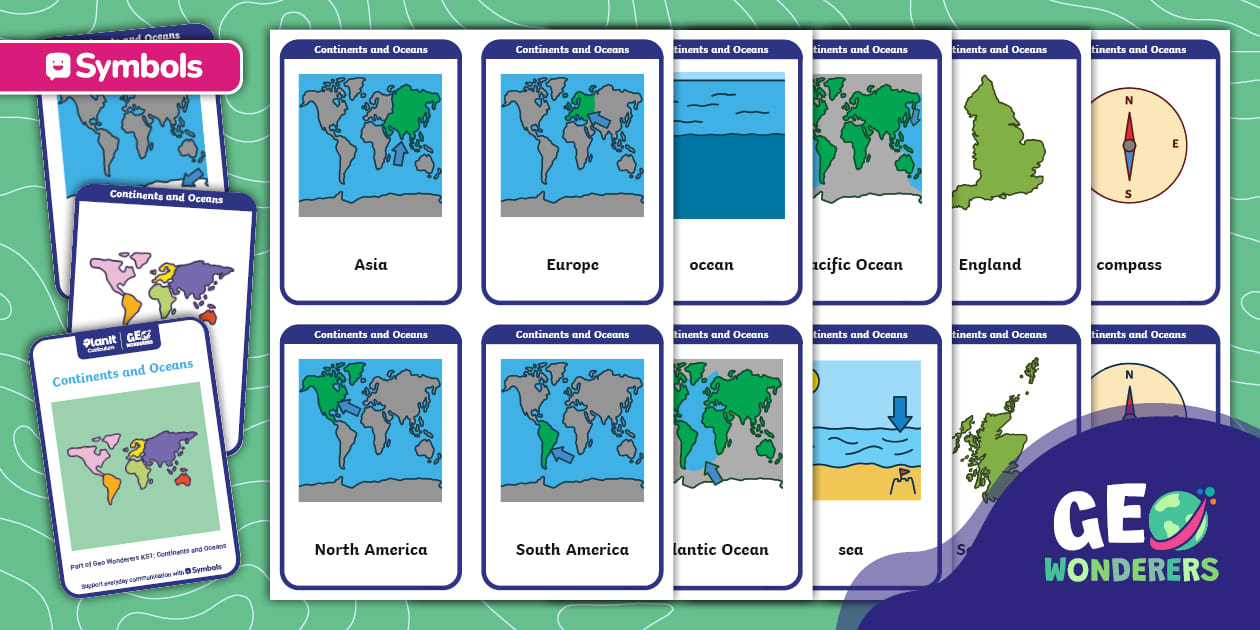Twinkl Symbols: Continents and Oceans: Flashcards