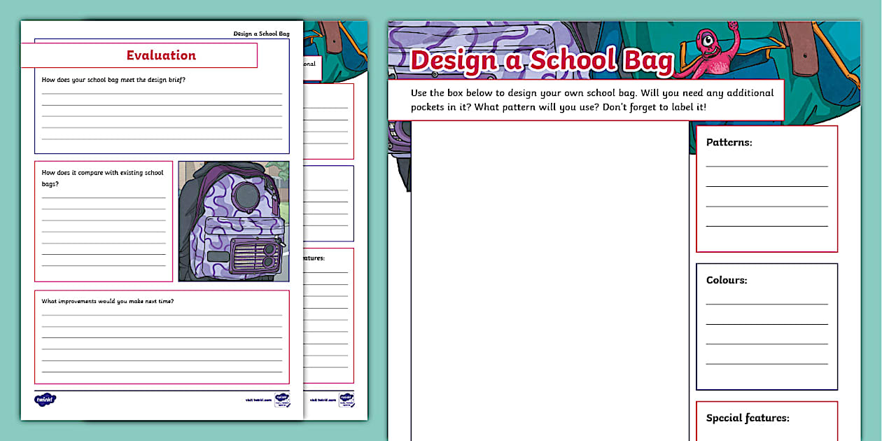 Design a School Bag Worksheet (teacher made) - Twinkl