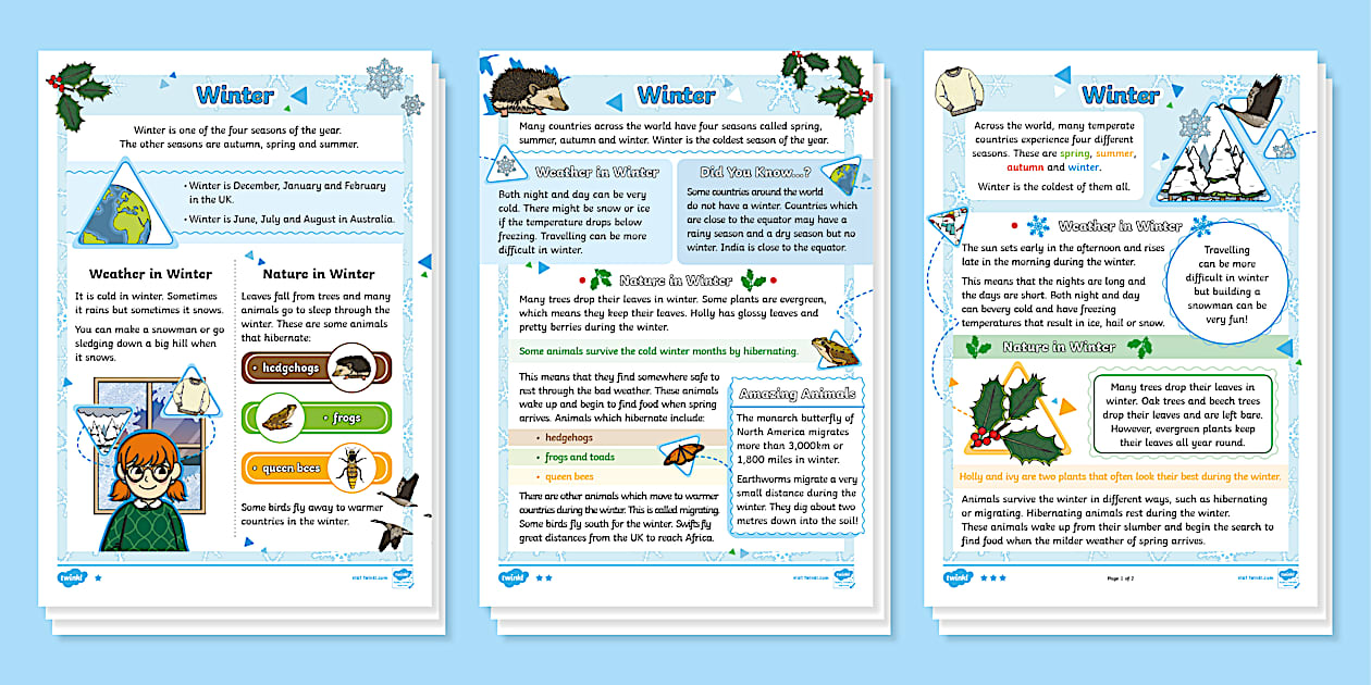 Higher Ability KS1 Winter Differentiated Reading Comprehension Activity