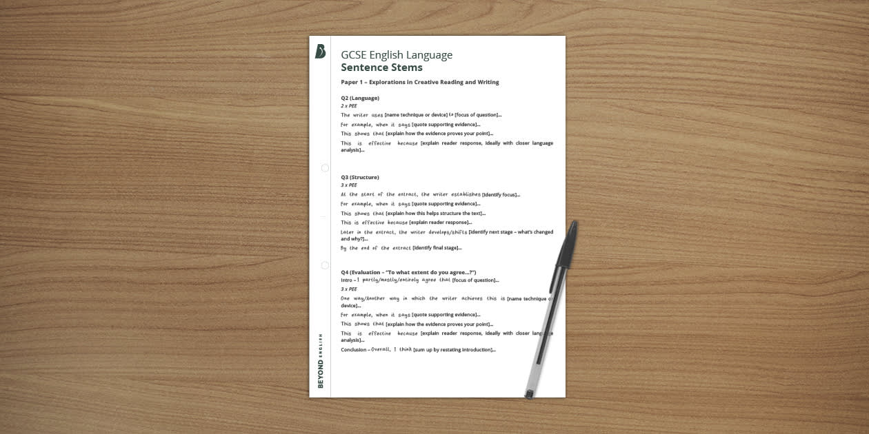 Sentence Stems - Paper 1 GCSE English Language - Twinkl