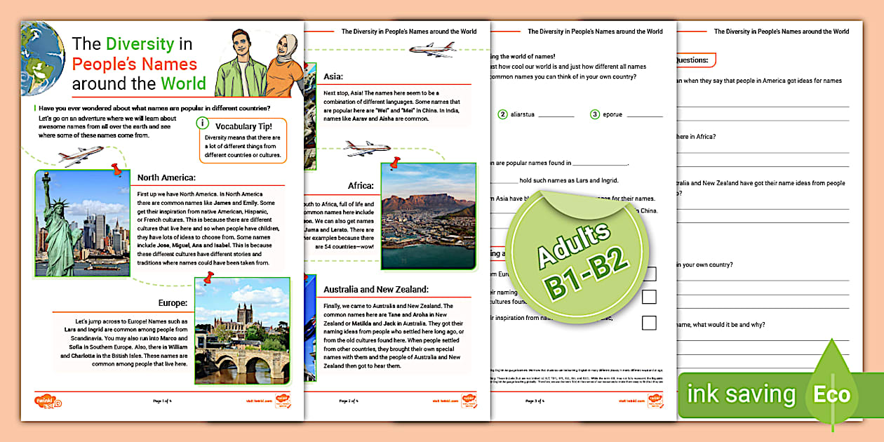 ESL The Diversity in People's Names around the World Comprehension - Adults