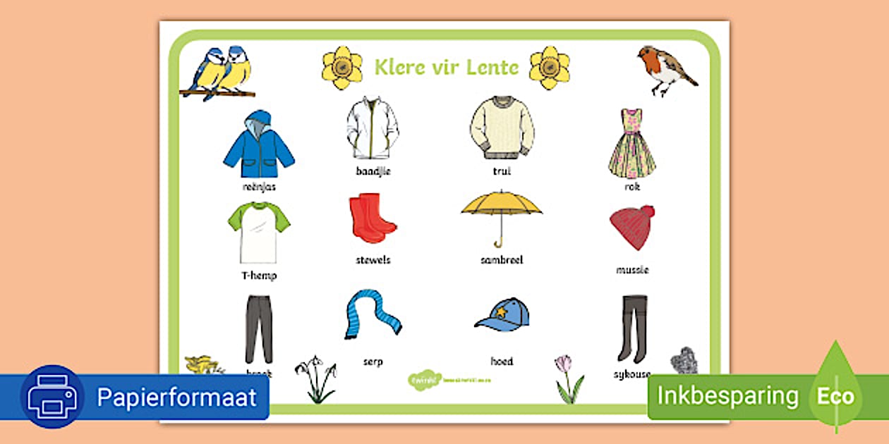 Klere vir Lente Woordmat (teacher made) - Twinkl