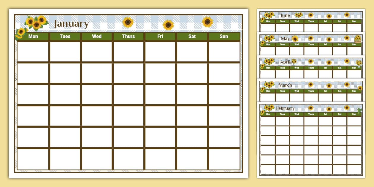 * NEW * Sunflower-Themed Calendar - Twinkl Themed - Twinkl