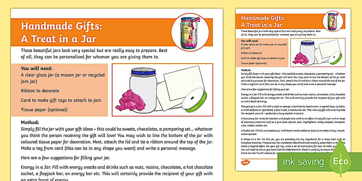 Handmade Gift Jar Craft Instructions (l'enseignant a fait)
