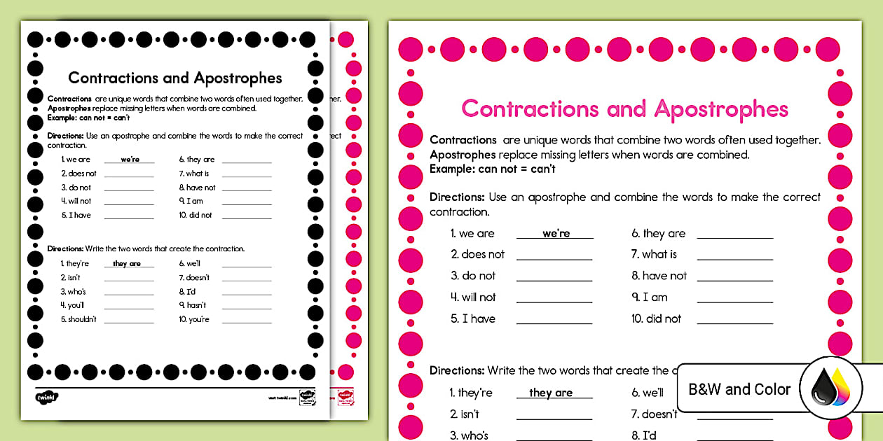 Second Grade Contractions and Apostrophes Activity - Twinkl
