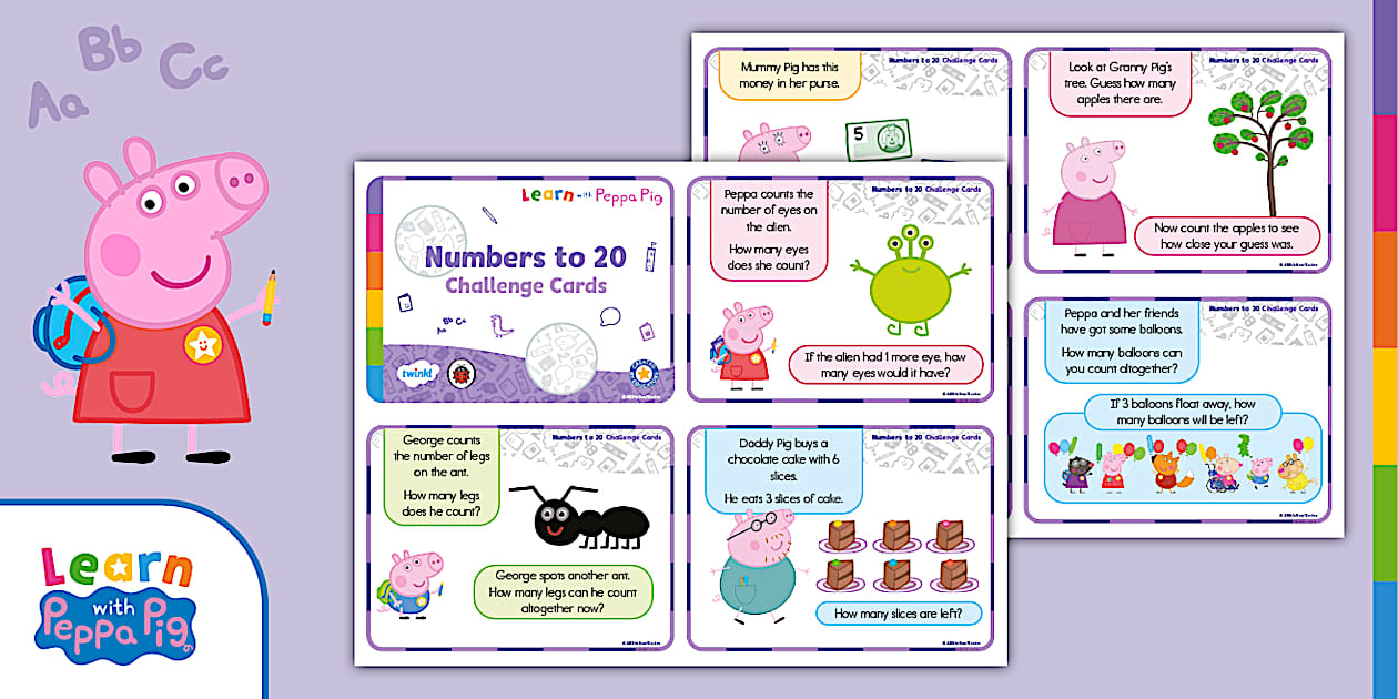 FREE! - Peppa Pig: Numbers to 20 Challenge Cards - Twinkl