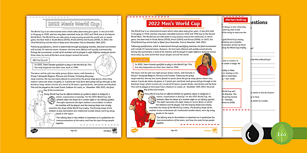 The Men's World Cup Reading Comprehension (teacher made)
