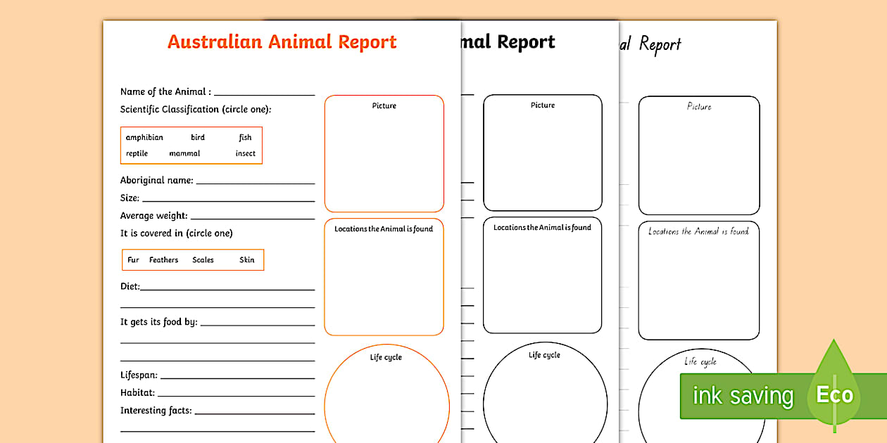 VIC Australian Animal Project Report Worksheet - Twinkl