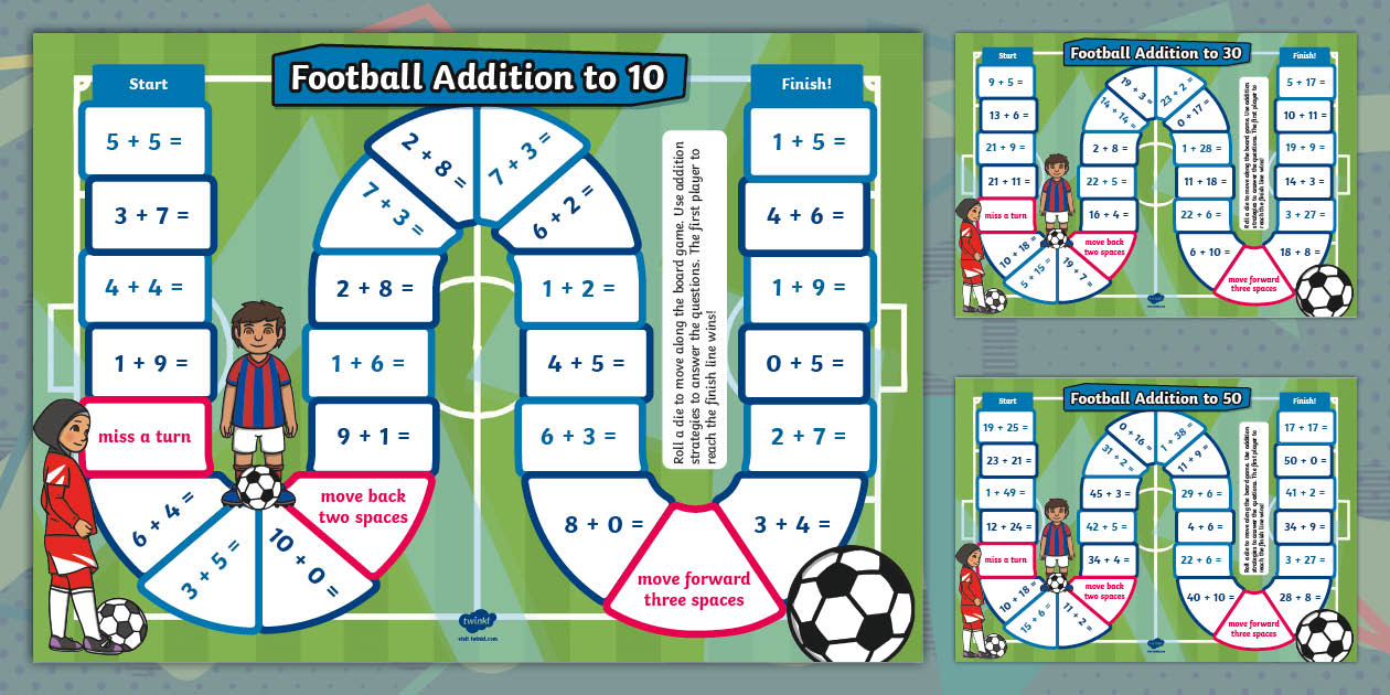 Football-Themed Differentiated Addition Board Game - Twinkl