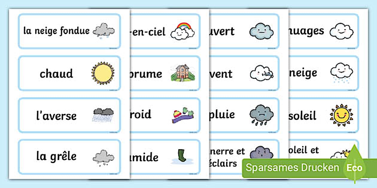 Cartes de vocabulaire: La météo(Wetter Wort-& Bilderkarten)