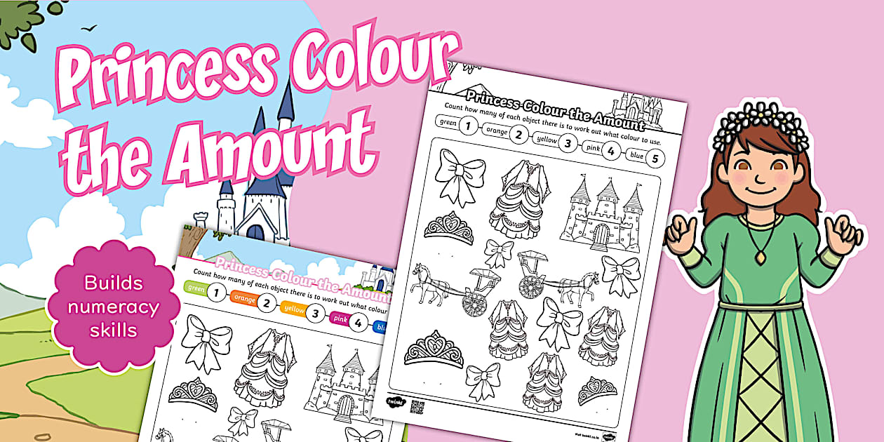 Princess Colour the Amount Worksheet