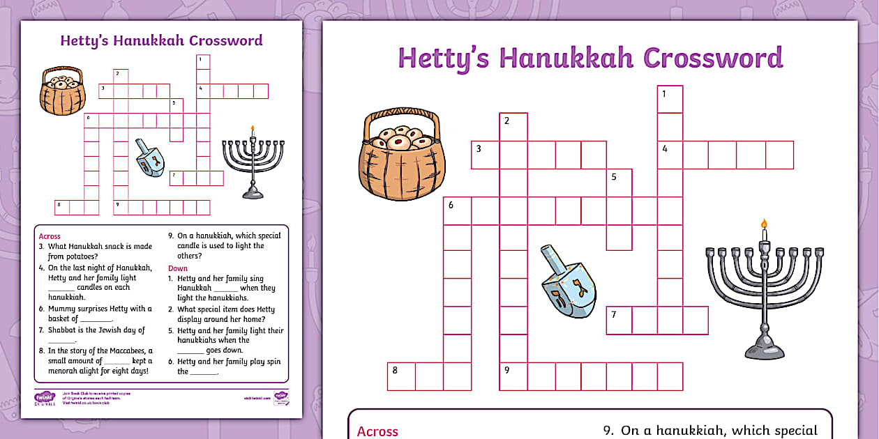 Hanukkah Crossword Puzzle (Teacher-Made) - Twinkl