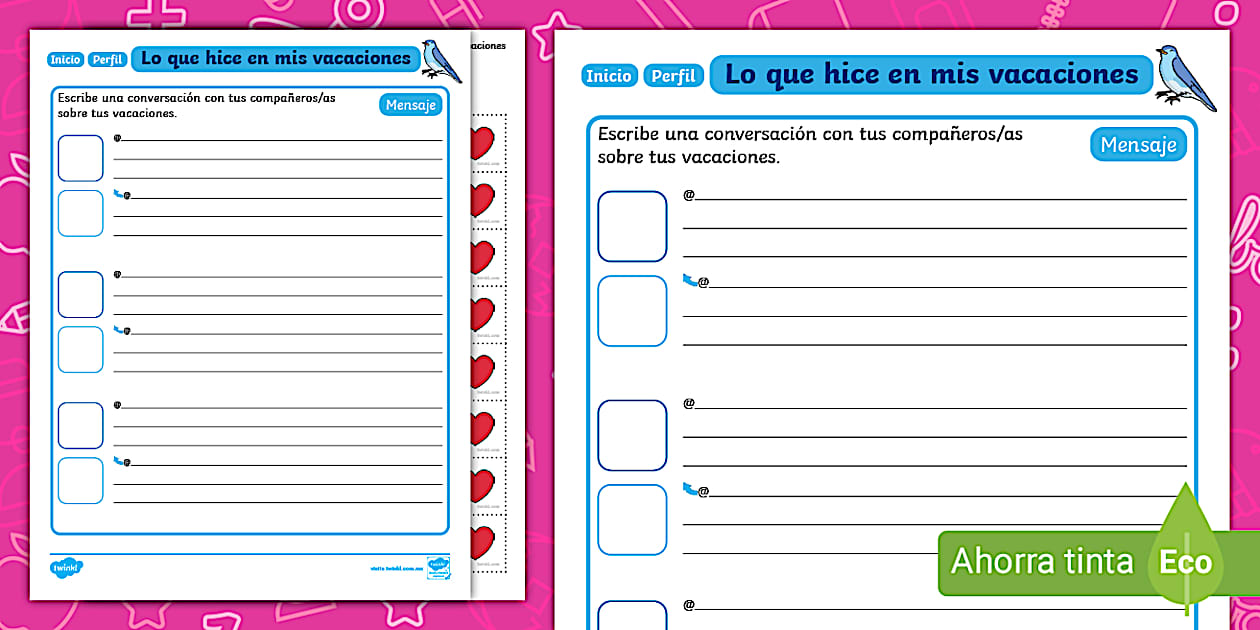 Vacaciones - reporte y conversación escrita - Twinkl