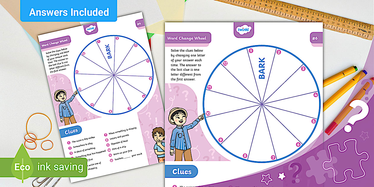 Word Change Wheel Puzzle #6 - Level 3 - Kids Puzzles