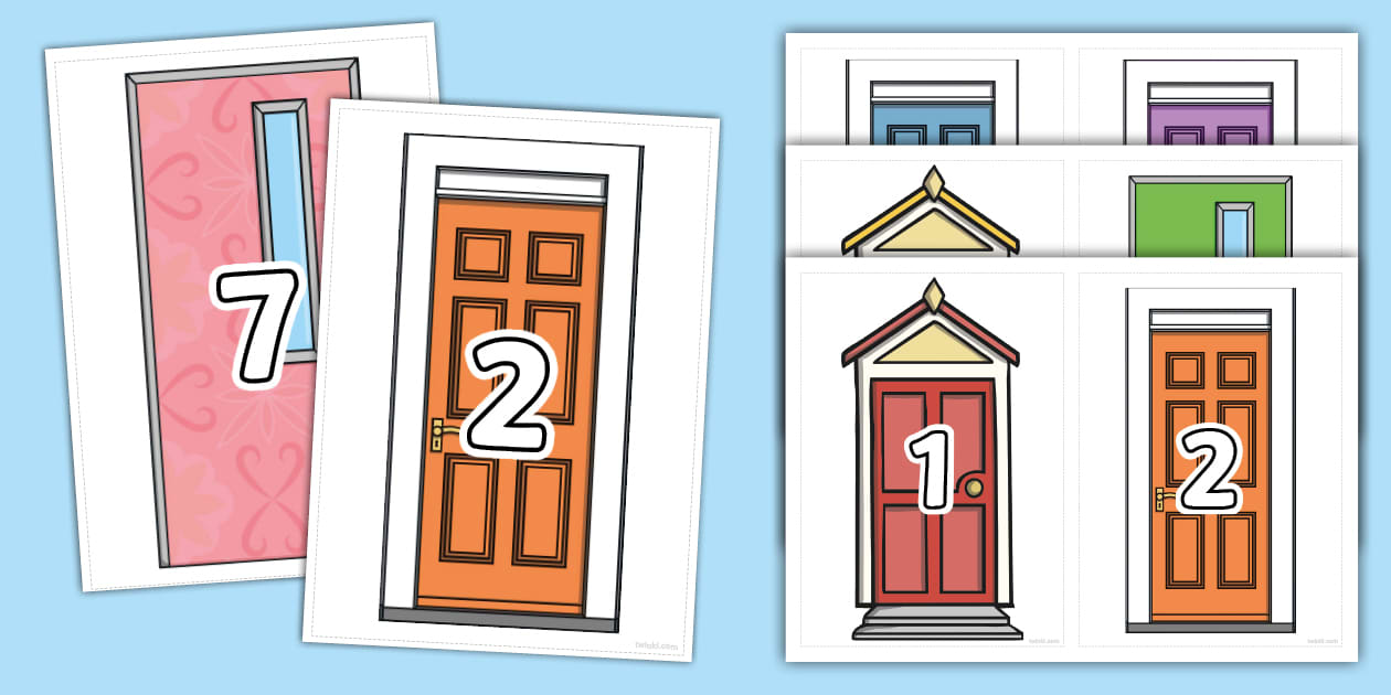 Numbers on Coloured Doors 1-10 (teacher made) - Twinkl