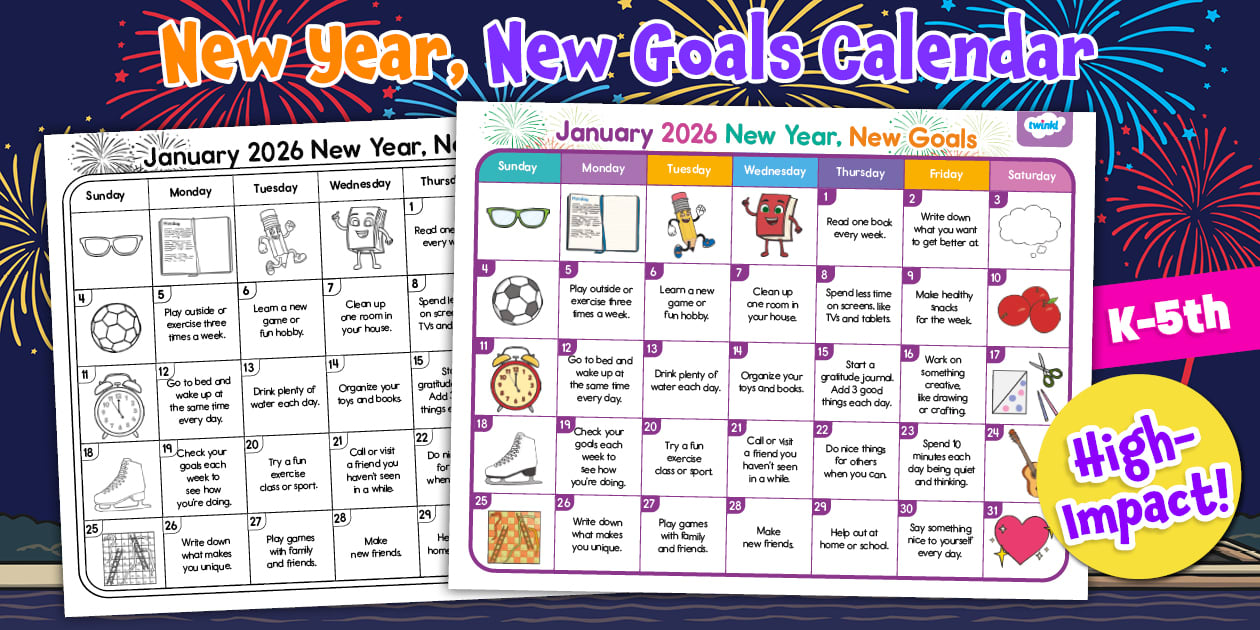 January 2026 New Year, New Goals Calendar (teacher made)