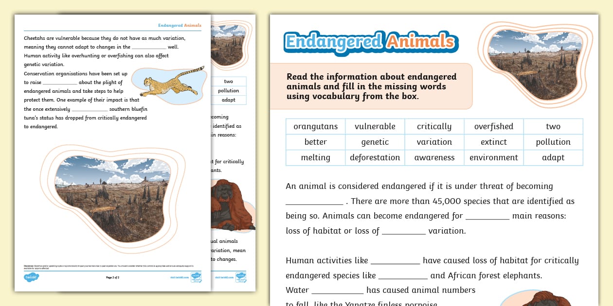 KS2 Endangered Animals Cloze Worksheet (Teacher-Made)