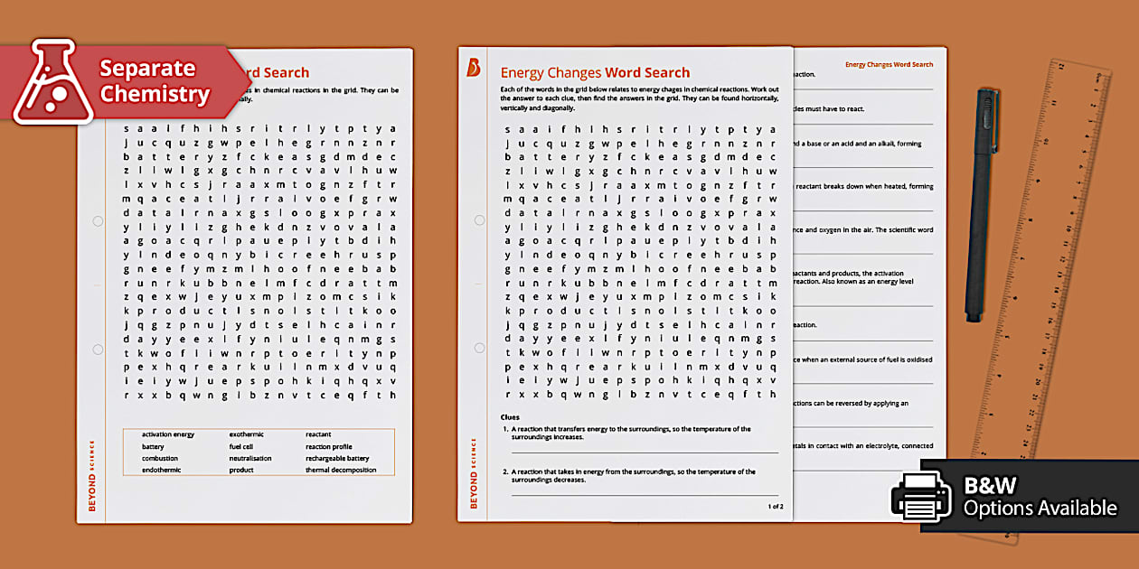 Energy Changes Word Search (Separate) (Teacher-Made)