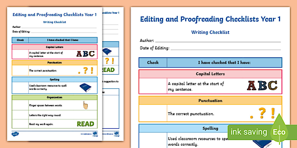 Editable Editing and Proofreading Checklists Year 1 - Twinkl