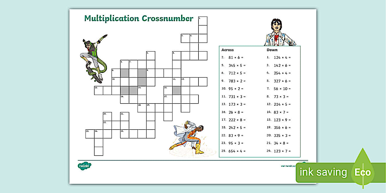 Year 4 Crossnumber Multiplication Worksheet - Twinkl