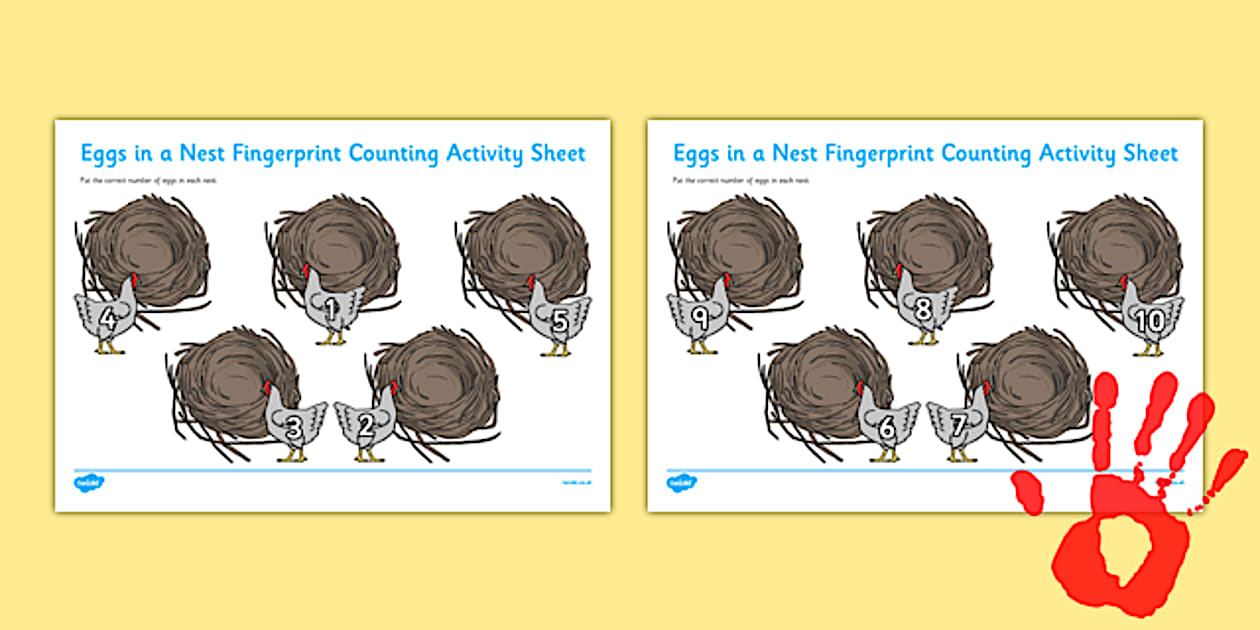 Eggs in a Nest Fingerprint Counting Worksheet / Worksheet Pack