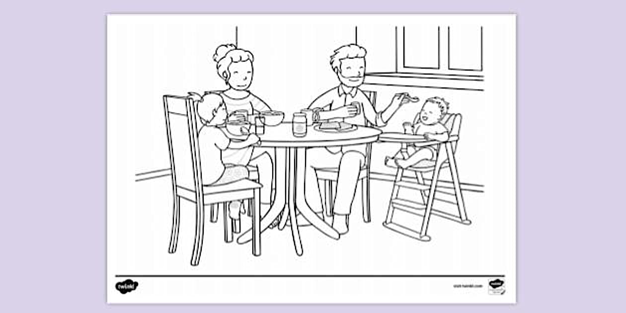 Family Eating Breakfast Colouring Sheet | Colouring Sheets