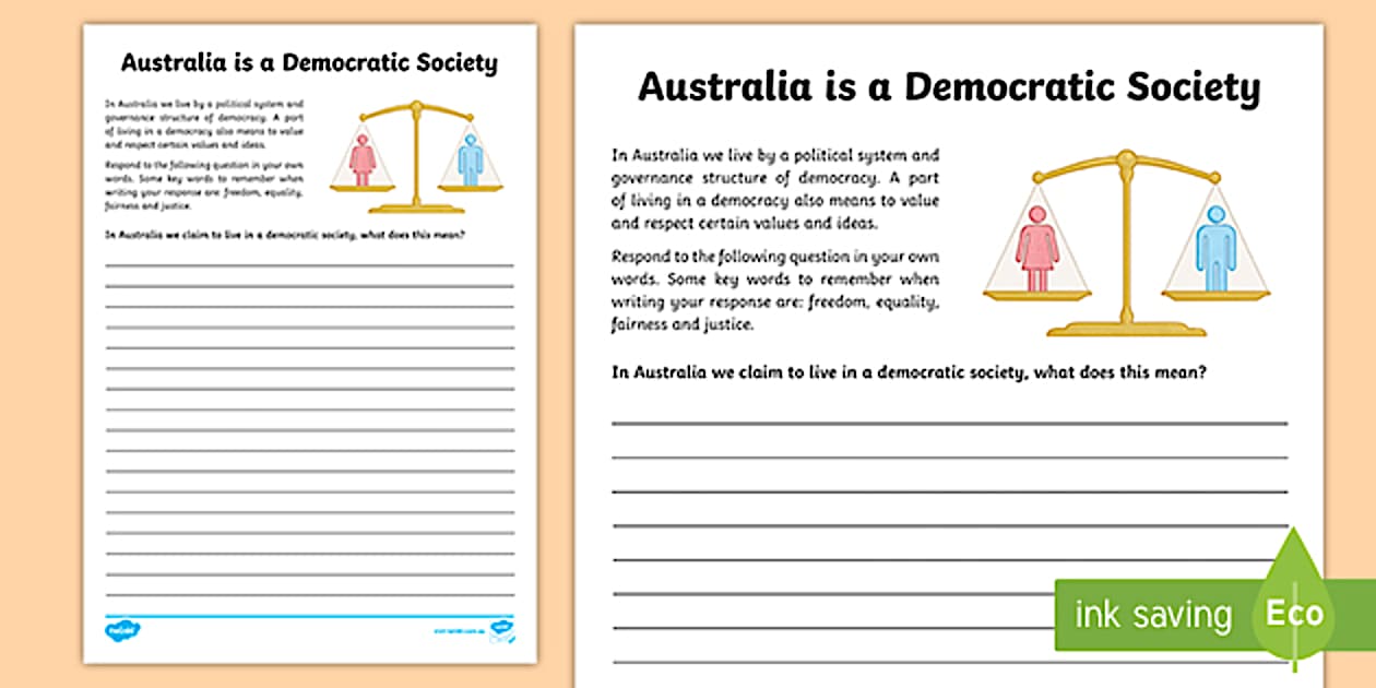 Black and White Australia is a Democratic Society Worksheet