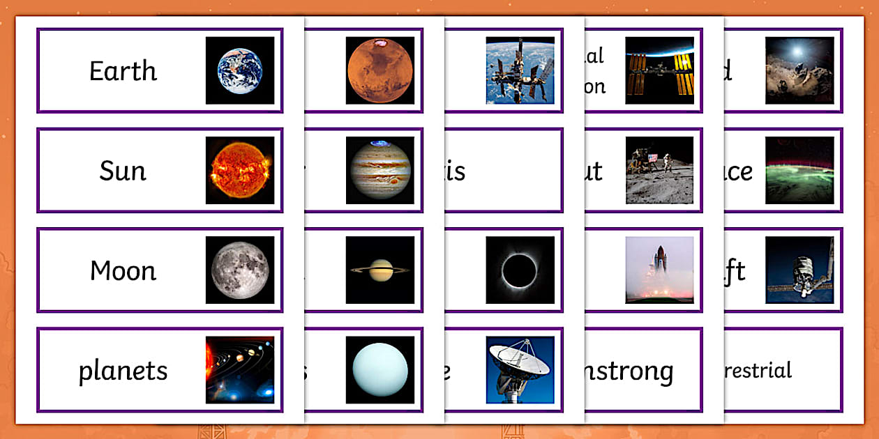 Cursive Space and the Solar System KS2 Vocabulary Word Cards