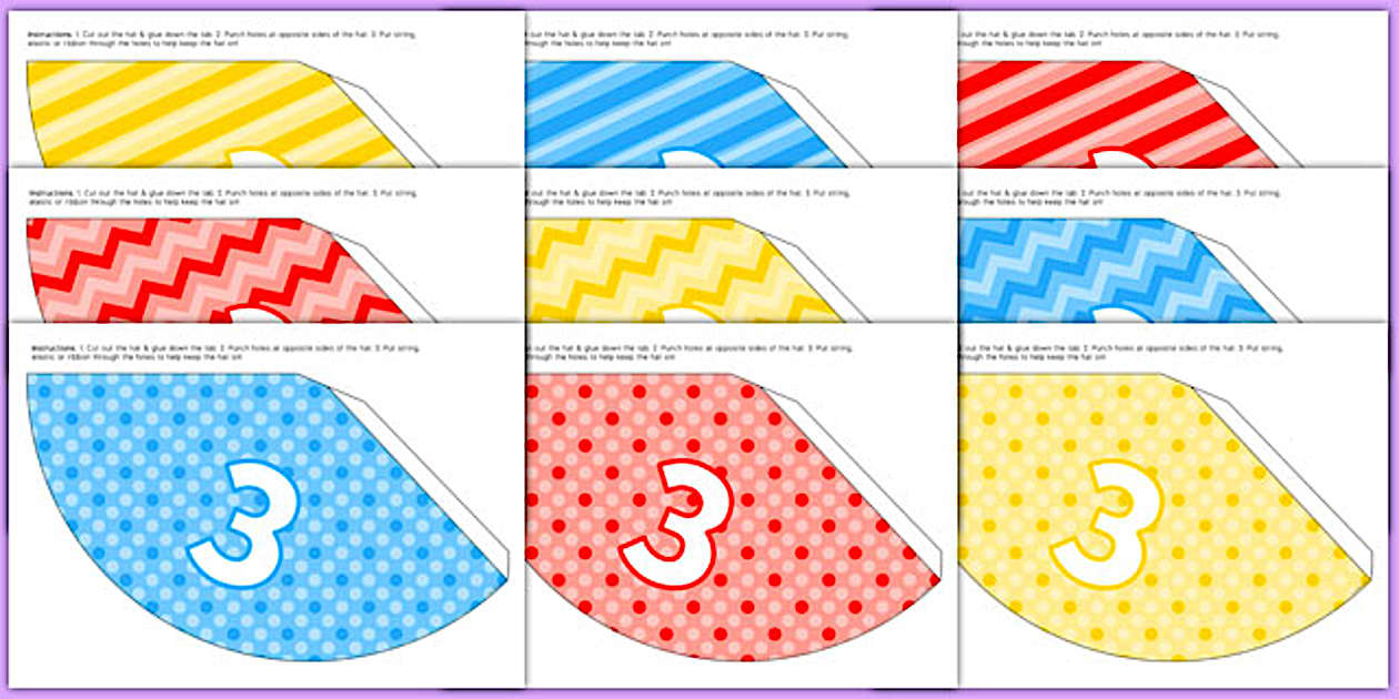 3rd Birthday Party Hats (teacher made) - Twinkl