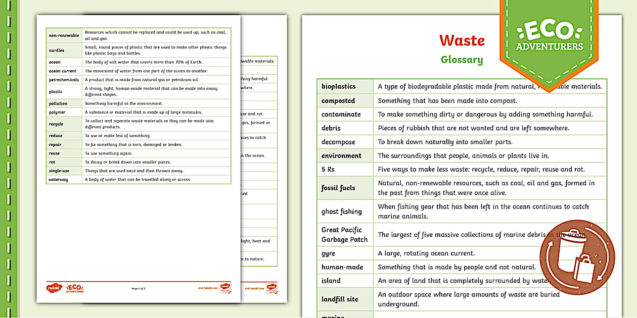 Year 4 Waste: Key Vocabulary Glossary (teacher made)