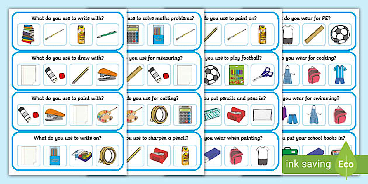 What? Question: School Items - Multiple Choice - Twinkl