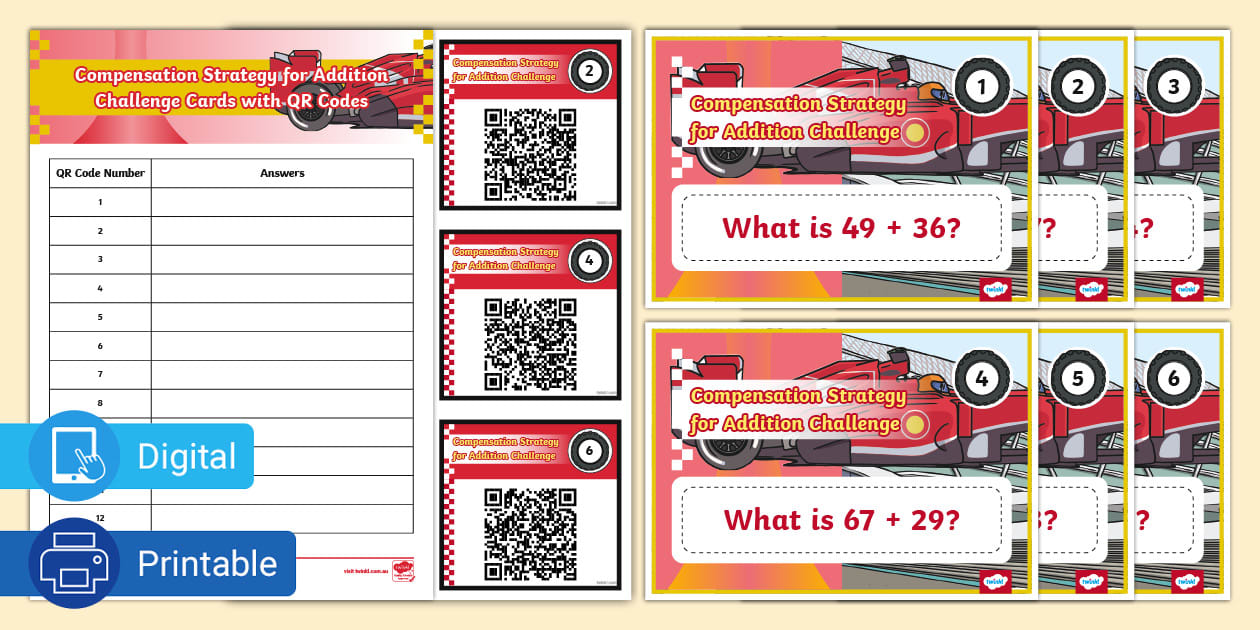 Compensation Strategy Addition Challenge Cards with QR Codes